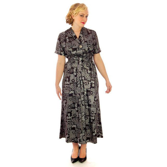 Vintage Womens Lounge Robe Hostess Gown Black & Silver Metallic Chines ...