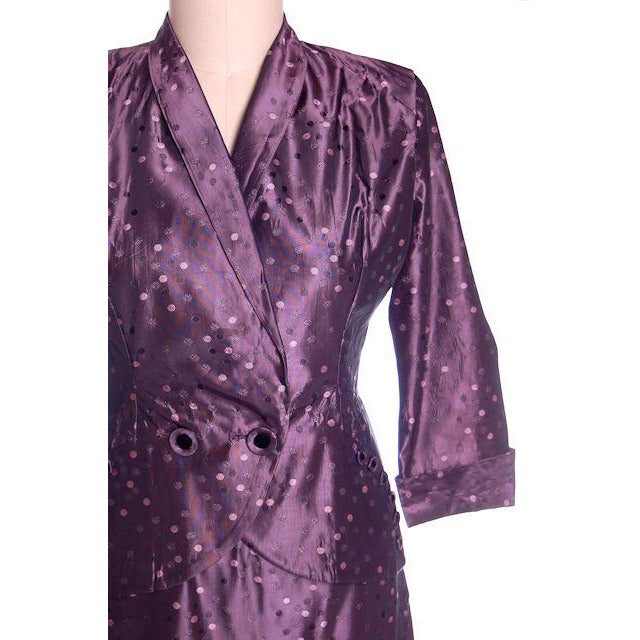 Vintage Aubergine Printed Taffeta Suit 1940s 10 12 The Best Vintage Clothing