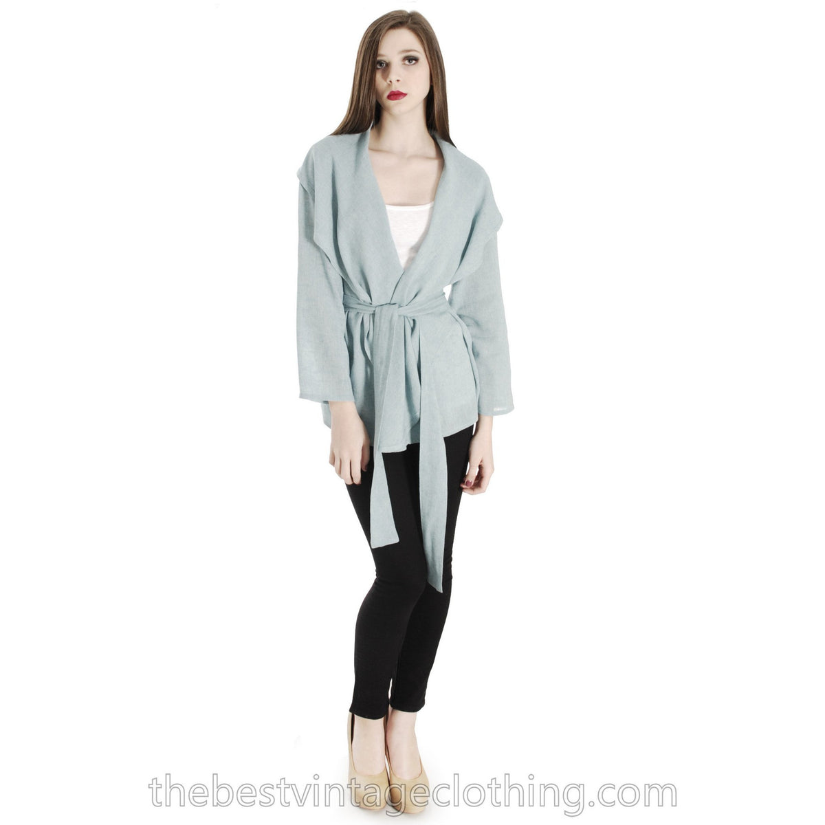 Vintage Vuokko Short Jacket Aqua Linen Designer Shawl Collar S 1980s ...