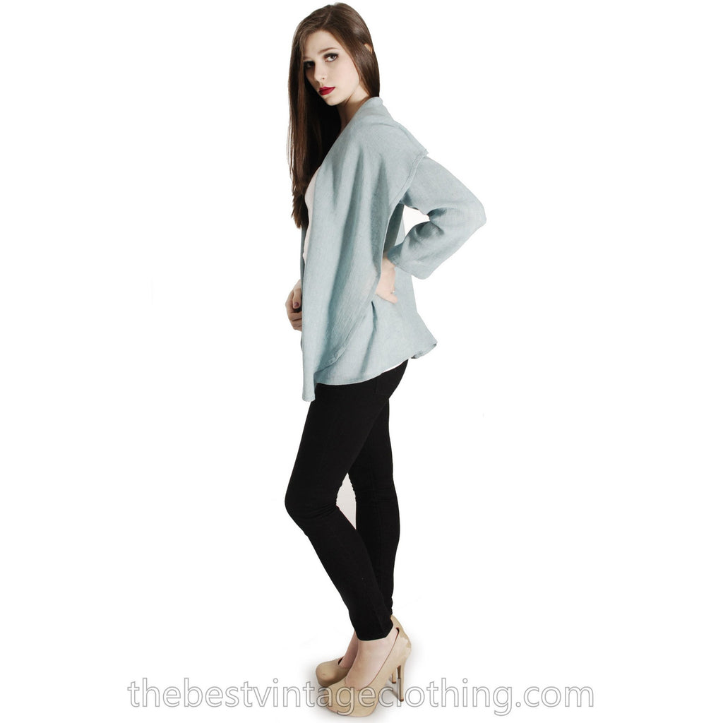 Vintage Vuokko Short Jacket Aqua Linen Designer Shawl Collar S 1980s ...
