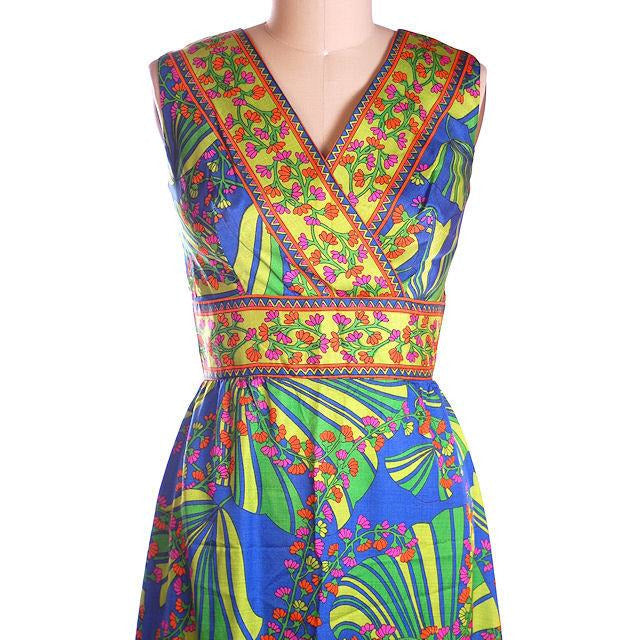 Vintage Blue Mod Border Print Dress Matinee NOS 1970S 36-31-42 – The ...